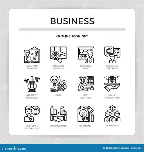 Business Management Outline Design Icon Set Stock Illustration