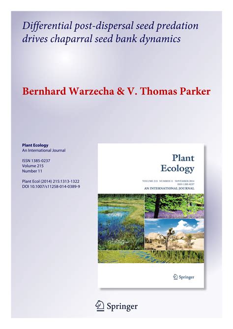 Pdf Differential Post Dispersal Seed Predation Drives Chaparral Seed Bank Dynamics