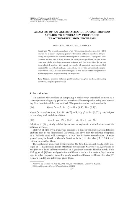 Pdf Analysis Of An Alternating Direction Method Applied To Singularly Perturbed Reaction