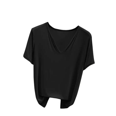 Ameiaea Womens Summer Basic Tee Tops Short Sleeve V Neck Casual Shirts Solid Color Soft Tops
