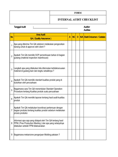 Qachecklist Audit Internal Pdf