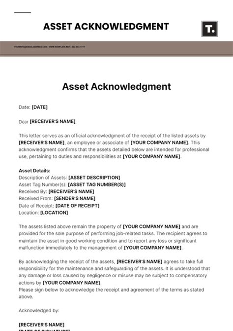 Free Asset Acknowledgment Template To Edit Online