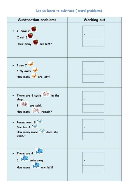 The Subtraction Problem Worksheet Is Shown In Blue And Has Two Cups On It