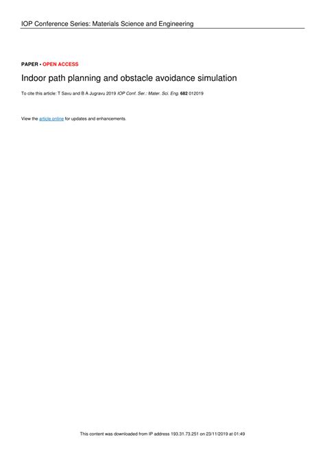 Pdf Indoor Path Planning And Obstacle Avoidance Simulation