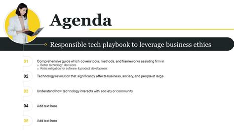 Agenda Responsible Tech Playbook To Leverage Business Ethics Ppt File Design Templates Ppt Example