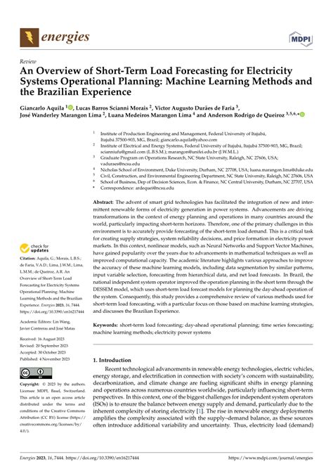 PDF An Overview Of Short Term Load Forecasting For Electricity Systems Operational Planning