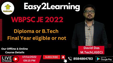 🔴 Wbpsc Je 2022 Recruitment Diploma Or Btech Final Year Eligible Or