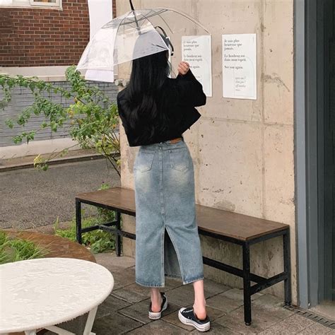 베이델리 2colorsml 뒷트임 데님 H 롱스커트 청치마