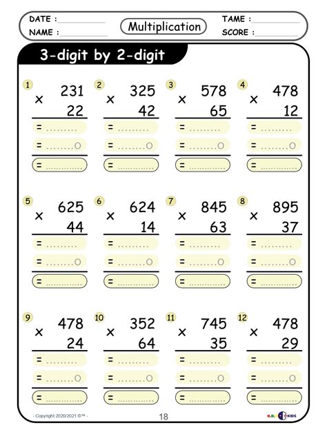 Multi Digit Multiplication Mastery Worksheets From 2 Digit To 4 Digit