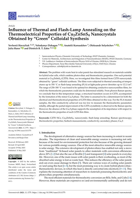 Pdf Influence Of Thermal And Flash Lamp Annealing On The Thermoelectrical Properties Of