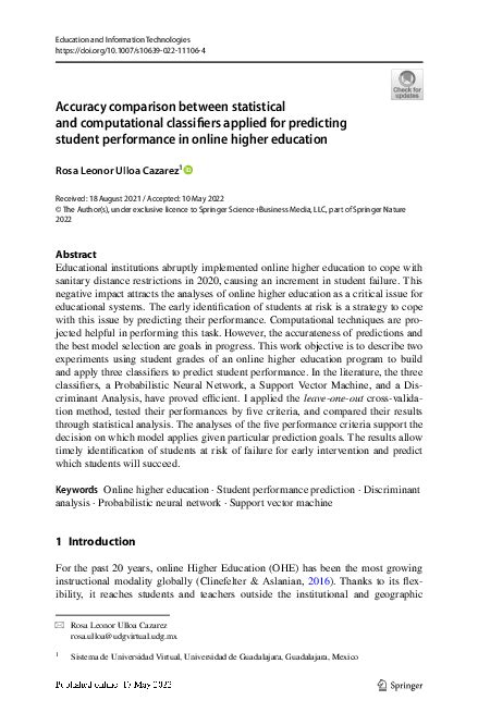 Pdf Accuracy Comparison Between Statistical And Computational Classifiers Applied For