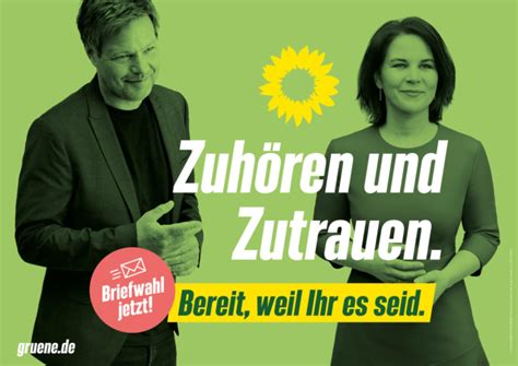 Bündnis90die Grünen Plakat Bundestagswahl 2021 Zuhören Und Zutrauen