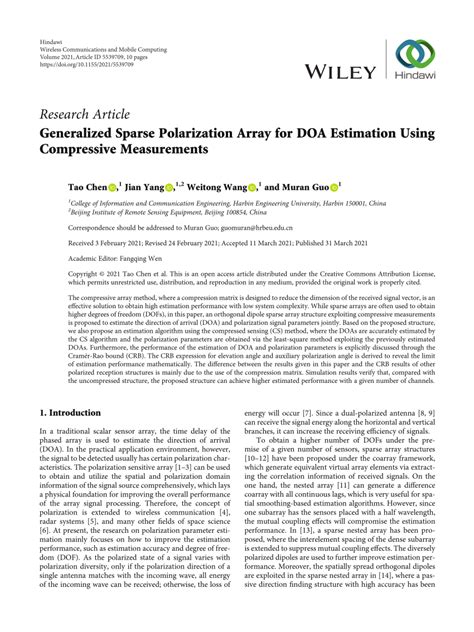 Pdf Generalized Sparse Polarization Array For Doa Estimation Using Compressive Measurements