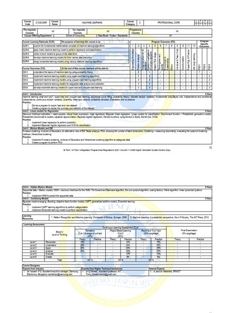 21csc305p Machine Learning C Professional Core L T P C 2 1 0 3 Pdf Machine Learning