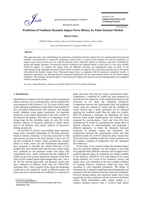 PDF Prediction Of Nonlinear Dynamic Impact Force History By Finite Element Method