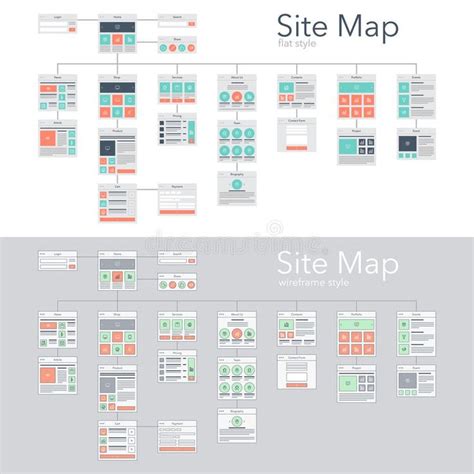 Site Map Flat And Wireframe Design Style Illustration Concept Of Website Flowch Sponsored
