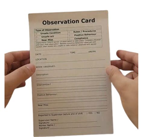 Printed Template Behavioural Based Observation Card The Safety Doc Shop