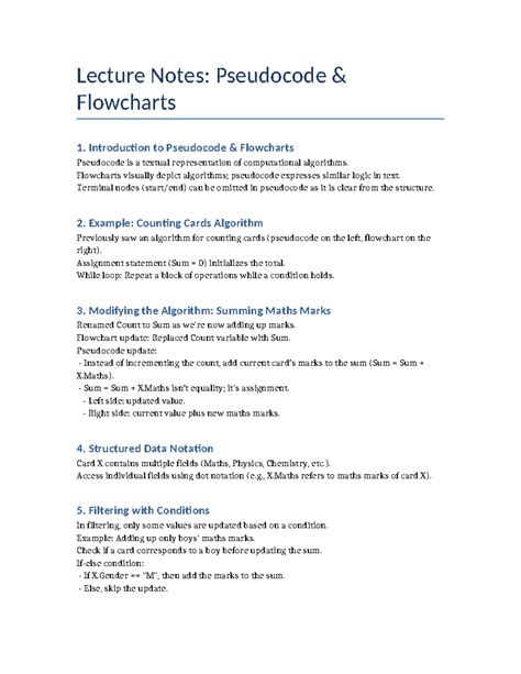 Pseudocode And Flowcharts Lecture Notes Lecture Notes Pseudocode And Flowcharts 1 Introduction