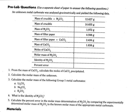 Solved An Unknown Metal Carbonate Was Analyzed