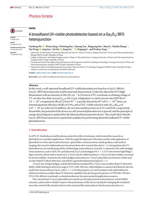 A Broadband Uv Visible Photodetector Based On A Ga2o3bfo