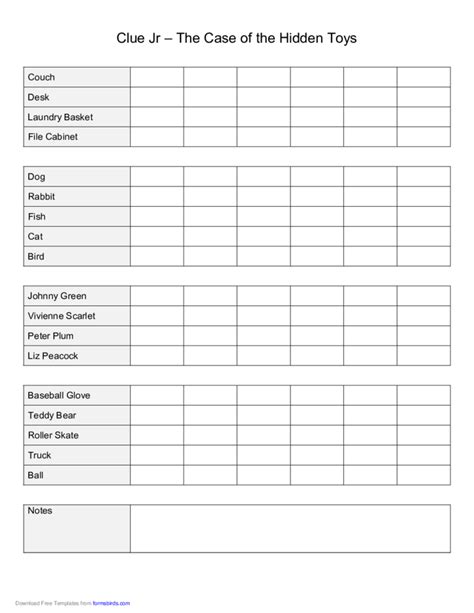 Clue Jr Score Sheet Free Download