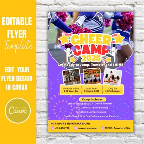 Editable Cheer Camp Flyer Template Canva Sports Camp Poster A4