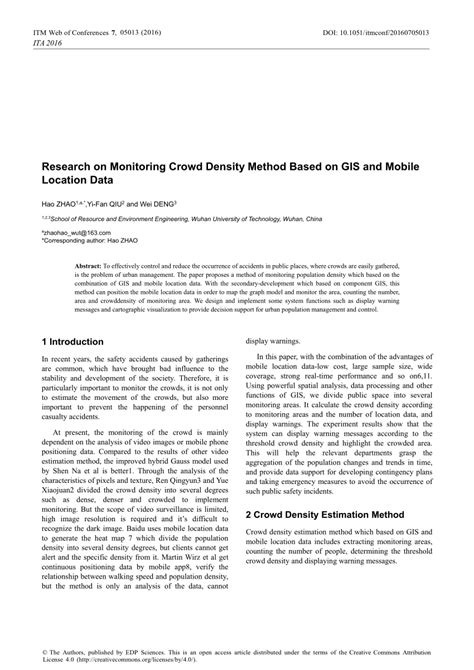 PDF Research On Monitoring Crowd Density Method Based On GIS And Mobile Location Data