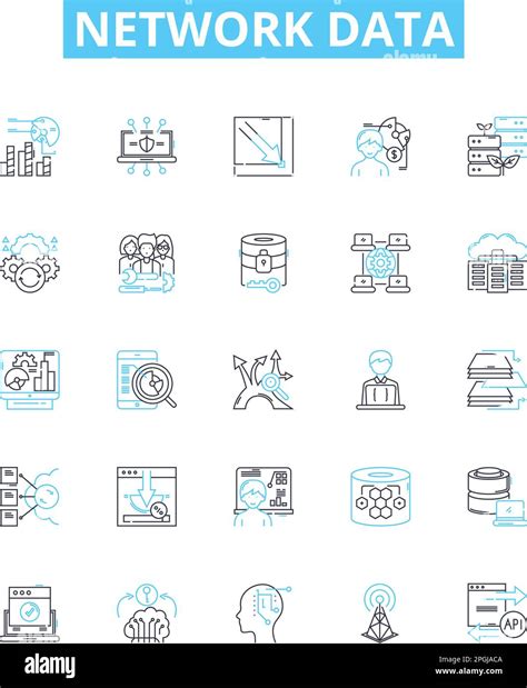 network data vector line icons set networking data transfer