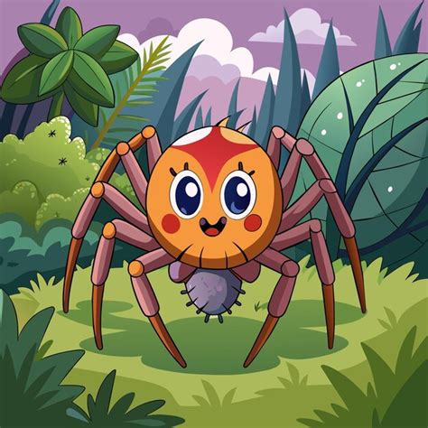 A Spider With A Face And Eyes And A Red Dot On Its Face Premium Ai Generated Vector