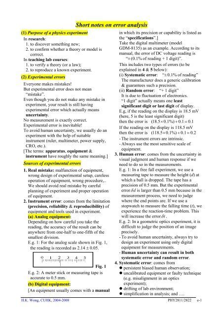 Short Notes On Error Analysis