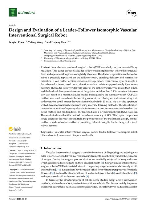 Pdf Design And Evaluation Of A Leaderfollower Isomorphic Vascular Interventional Surgical Robot