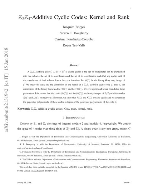 PDF Z2Z4 Additive Cyclic Codes Kernel And Rank