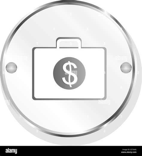 Dollar Case Icon Silver Metallic Button Isolated On White Background