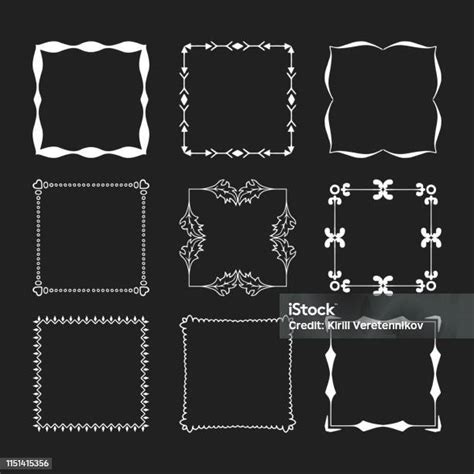 손으로 그린 사각형 우아한 프레임과 결혼식 번 창 테두리 설정 합니다 빈티지 휴식 벡터 고립 된 붓글씨 디자인 요소입니다 개체 그룹에 대한 스톡 벡터 아트 및 기타 이미지