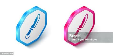 흰색 배경에 격리 된 등색 나이프 아이콘 칼 붙이 기호 육각 버튼 벡터 3차원 형태에 대한 스톡 벡터 아트 및 기타 이미지 3차원 형태 강철 그릇 Istock