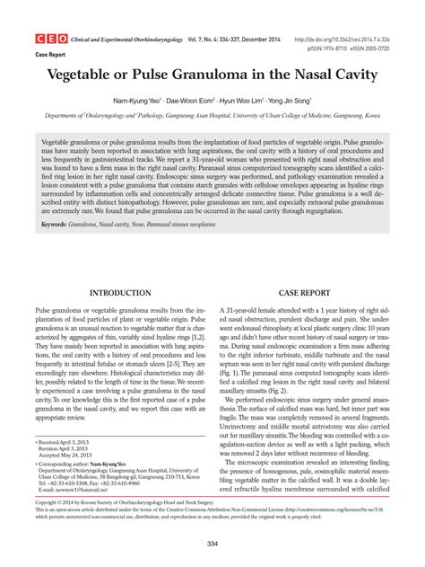 Pdf Vegetable Or Pulse Granuloma In The Nasal Cavity