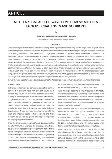Pdf Agile Large Scale Software Development Success Factors Challenges And Solutions