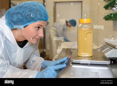 Factory Worker Weighing Sample Stock Photo Alamy