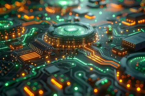 Circuit Board Close Up Technology Background 3d Rendering Generativeai Stock Illustration