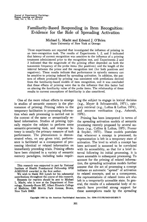 Pdf Familiarity Based Responding In Item Recognition Evidence For The Role Of Spreading