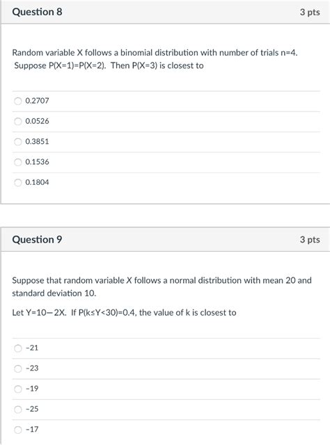 Solved Question 8 3 Pts Random Variable X Follows A Binomial