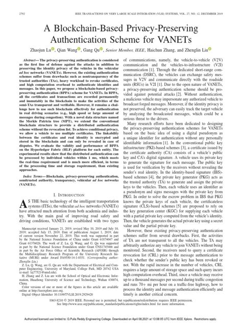A Blockchain Based Privacy Preserving Authentication Scheme For Vanets Pdf Public Key