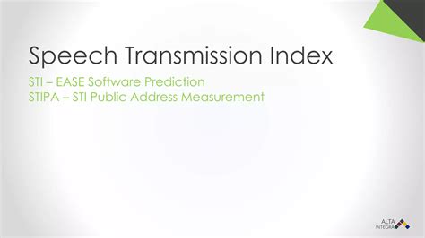Speech Transmission Index STI Definition Prediction And Measurement PPT