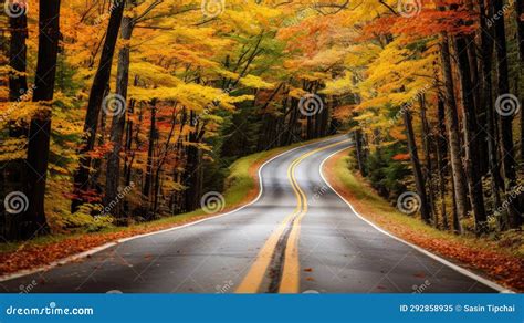 Country Road In Fall Autumn Dramatic Moody Scene Of Rural Highway Running Through Beautiful