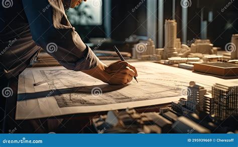 Engineer Architect Develops A Layout Of Architecture Stock Illustration Illustration Of Build