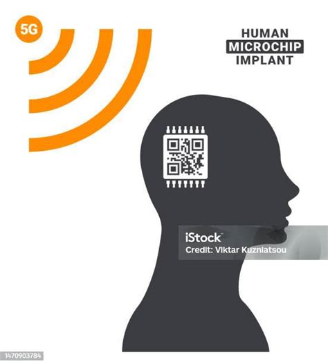 Human Microchip Implant Vector Silhouette Of A Man With A Cpu And Qr