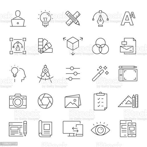 그래픽 디자인 관련 선 아이콘 의 집합입니다 편집 가능한 스트로크입니다 간단한 윤곽선 아이콘입니다 카메라에 대한 스톡 벡터 아트 및 기타 이미지 Istock