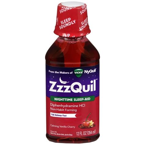 Zzzquil Nighttime Sleep Aid Liquid Calming Vanilla Cherry 12 Oz