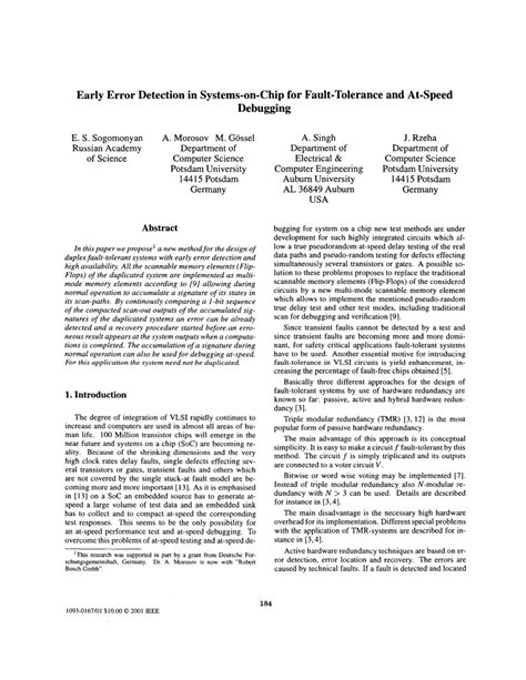 PDF Early Error Detection In Systems On Chip For Fault Tolerance And At Speed Debugging