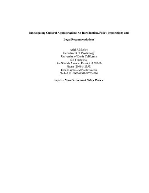 Pdf Investigating Cultural Appropriation An Introduction Policy Implications And Legal